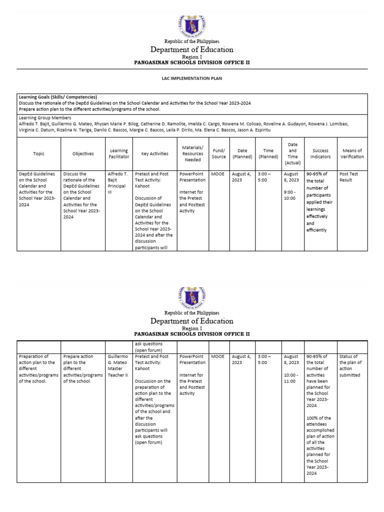 2 LAC Implementation Plan | PDF