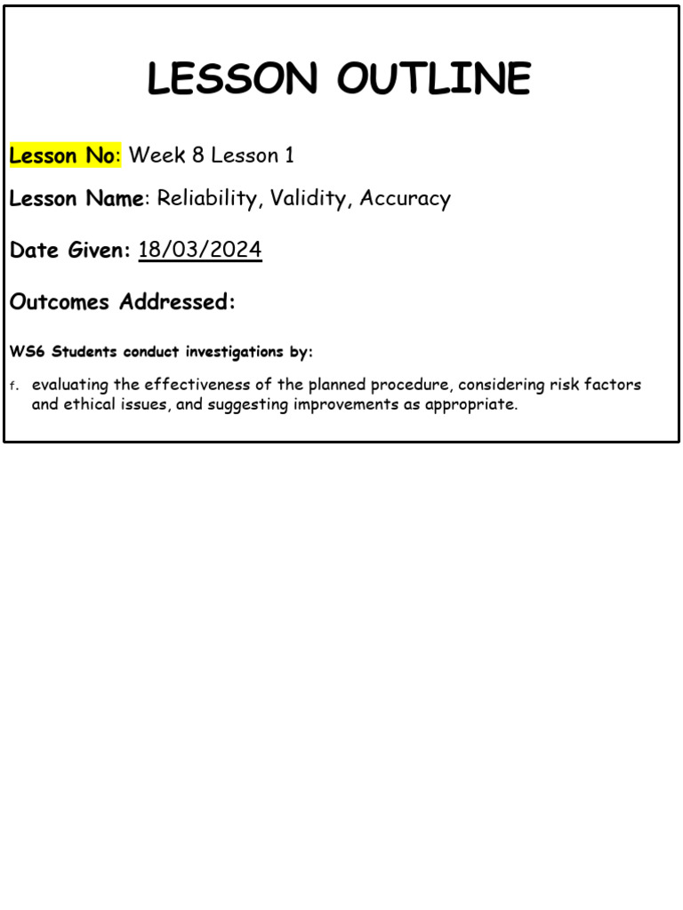 Reliability, Accuracy, Validity Lesson | PDF | Validity (Statistics ...