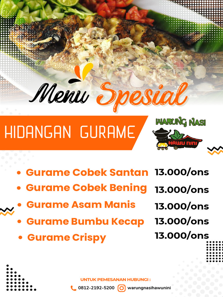 Menu Warung Nasi Hawu Nini TSM | PDF