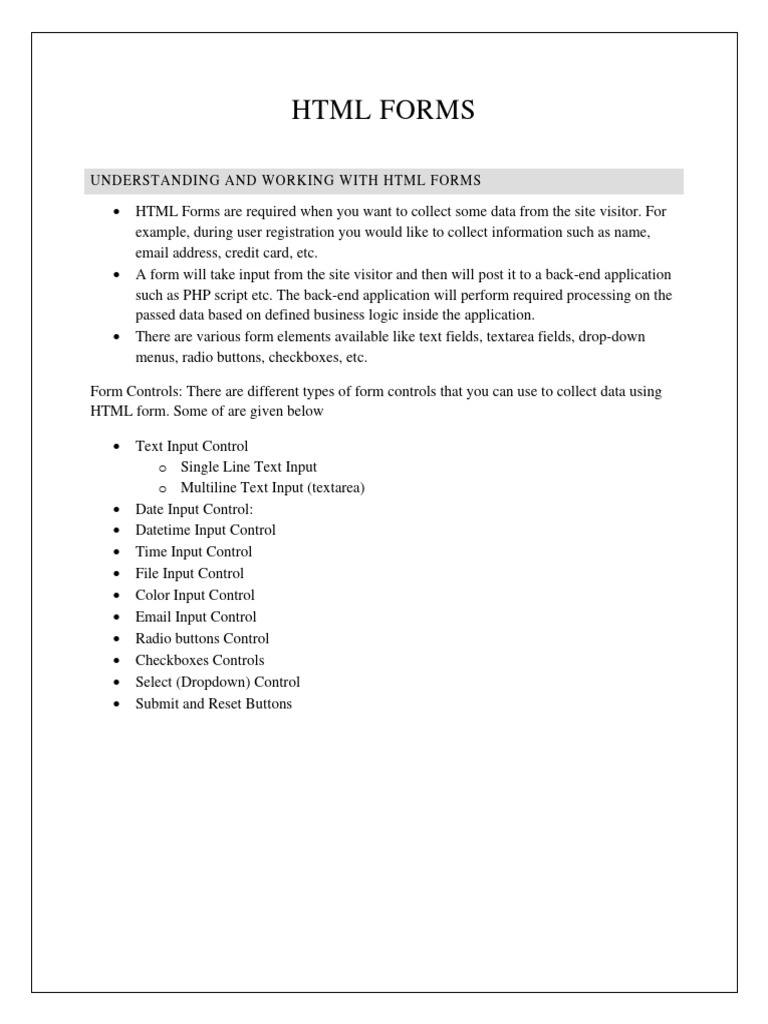 HTML Forms | PDF HTML Forms | PDF