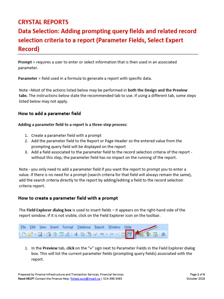 Crystal Reports: Parameter Fields Guide | PDF | Command Line Interface | Software