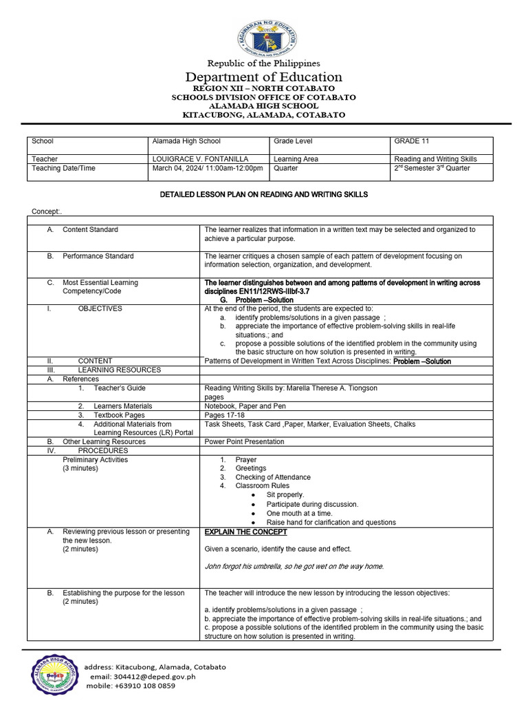 Lesson Plan On RWS Problem Sol | Download Free PDF | Behavior Modification | Cognitive Science