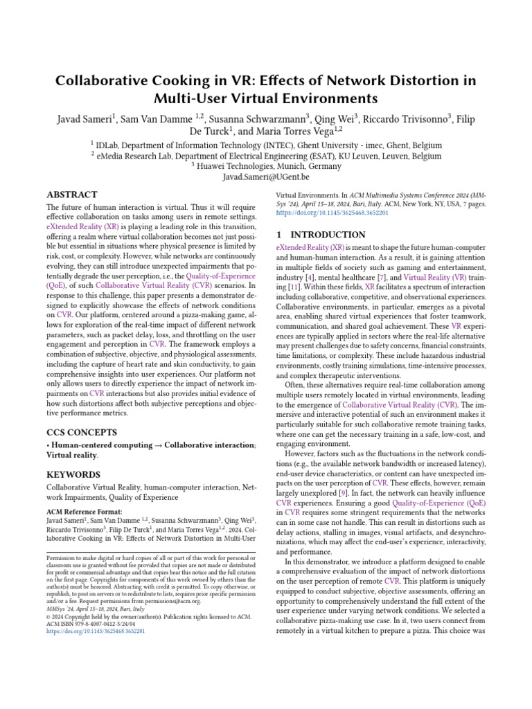 (Visualization) Collaborative Cooking in VR | PDF | Virtual Reality ...