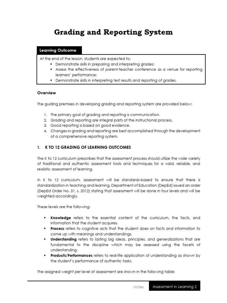 9 Grading and Reporting System Notes | PDF