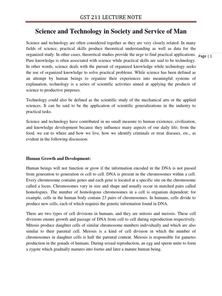 GST 211 Note | PDF | Genetics | Science