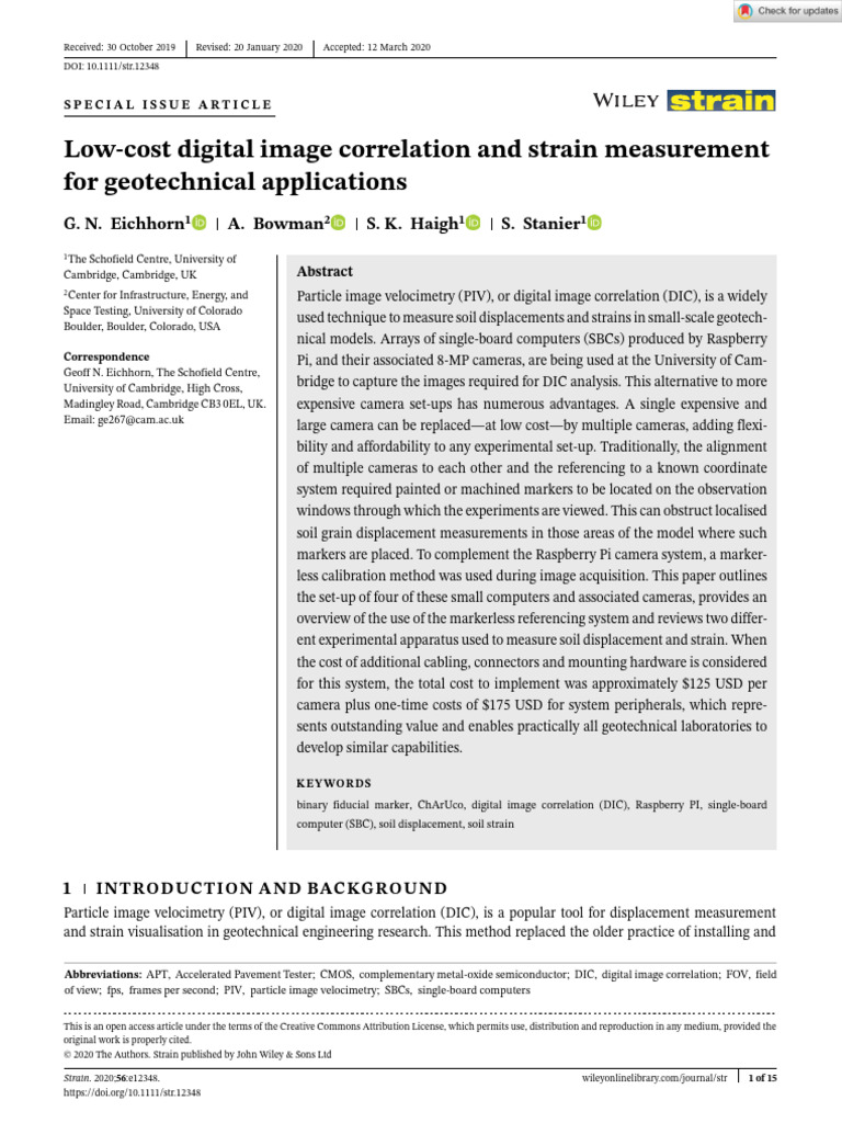 Strain - 2020 - Eichhorn - Low Cost Digital Image Correlation and Strain Measurement For ...