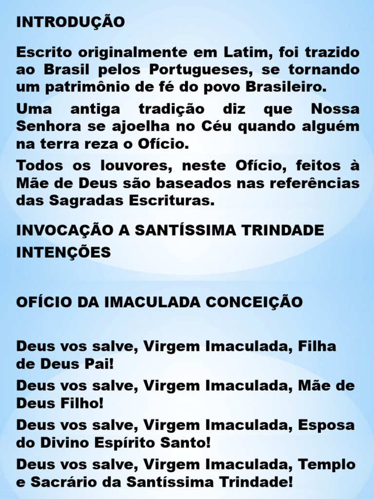 Ofício Da Imaculada Conceição Pdf Maria Mãe De Jesus Oração