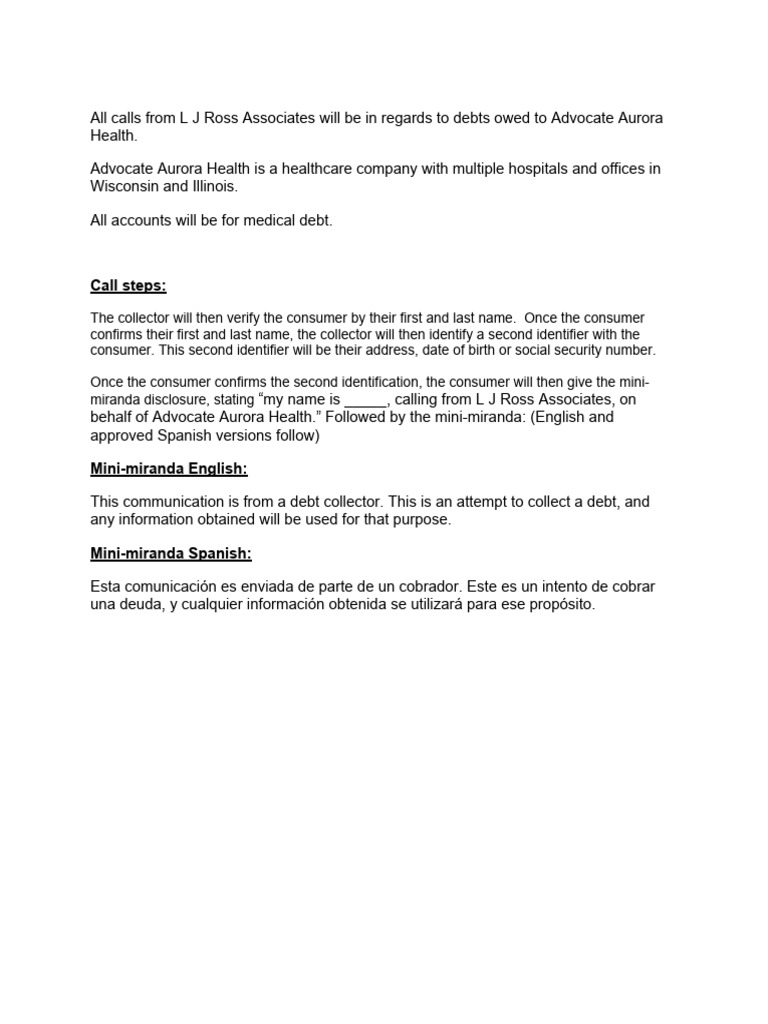 LJ-Ross - Synopsis, Call Steps, and Mini-Miranda Information | PDF