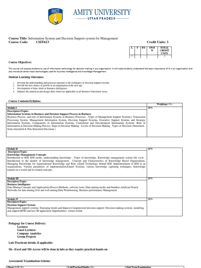 CourseMaterial - b08a6CSI1 - IS and DSS in Business | PDF | Decision Support System ...