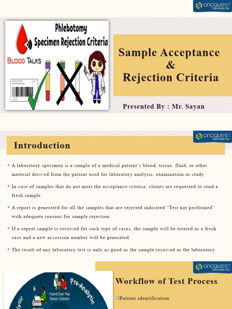 Sample Acceptance & Rejection Criteria | PDF | Blood Plasma | Medical ...