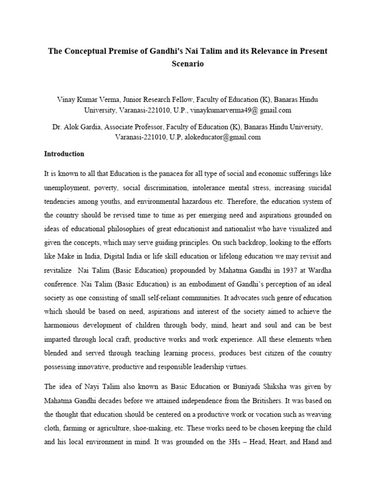 The Conceptual Premise of Gandhis Nai Talim | PDF | Learning | Curriculum