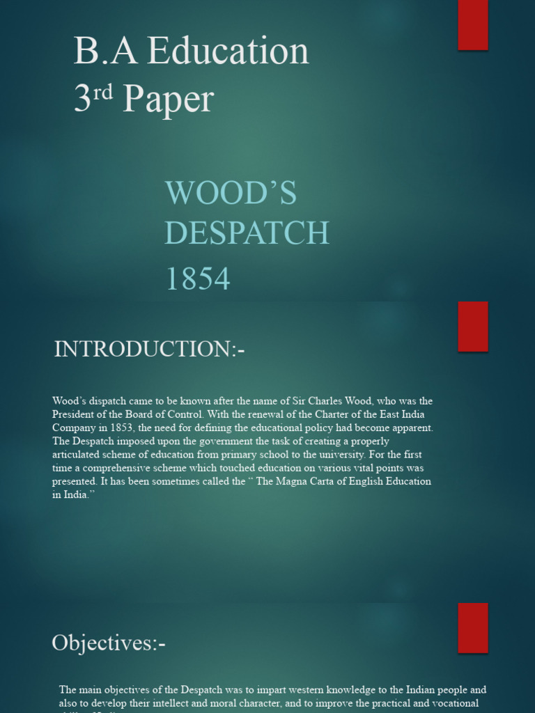 Wood's Despatch BA - 3rd Paper | PDF