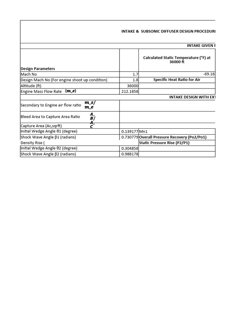 Intake Design Procedure | PDF | Mach Number | Aerospace Engineering