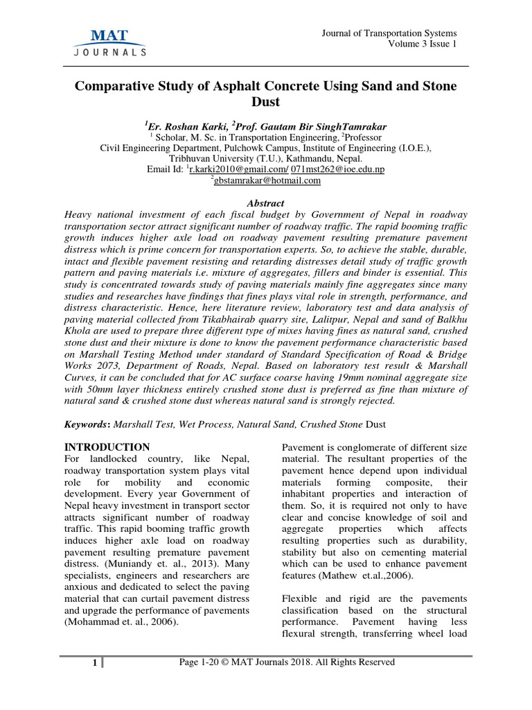Comparative Study of Asphalt Concrete Using Sand and Stone Dust | Download Free PDF | Road ...
