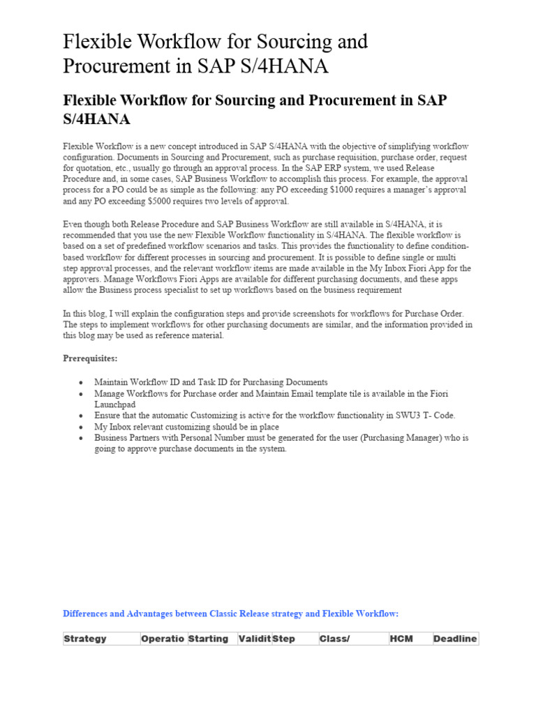 Flexible Workflow For Sourcing And Procurement In Sap S4h Pdf
