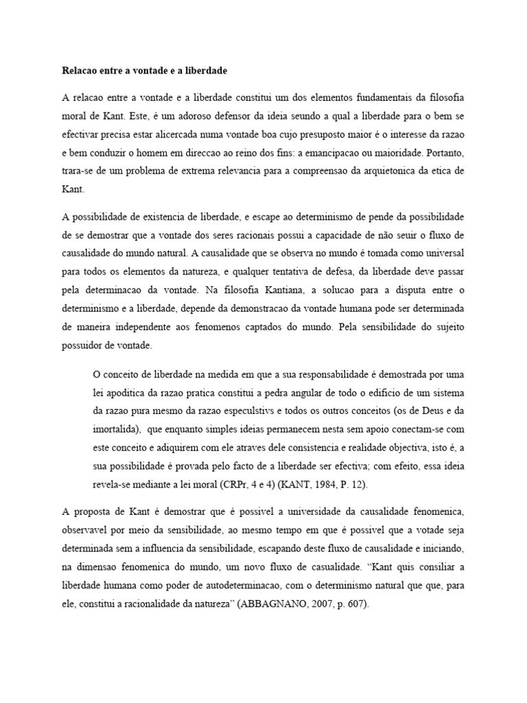 Liberdade e Vontade na Ética Kantiana | PDF | Immanuel Kant | Liberdade