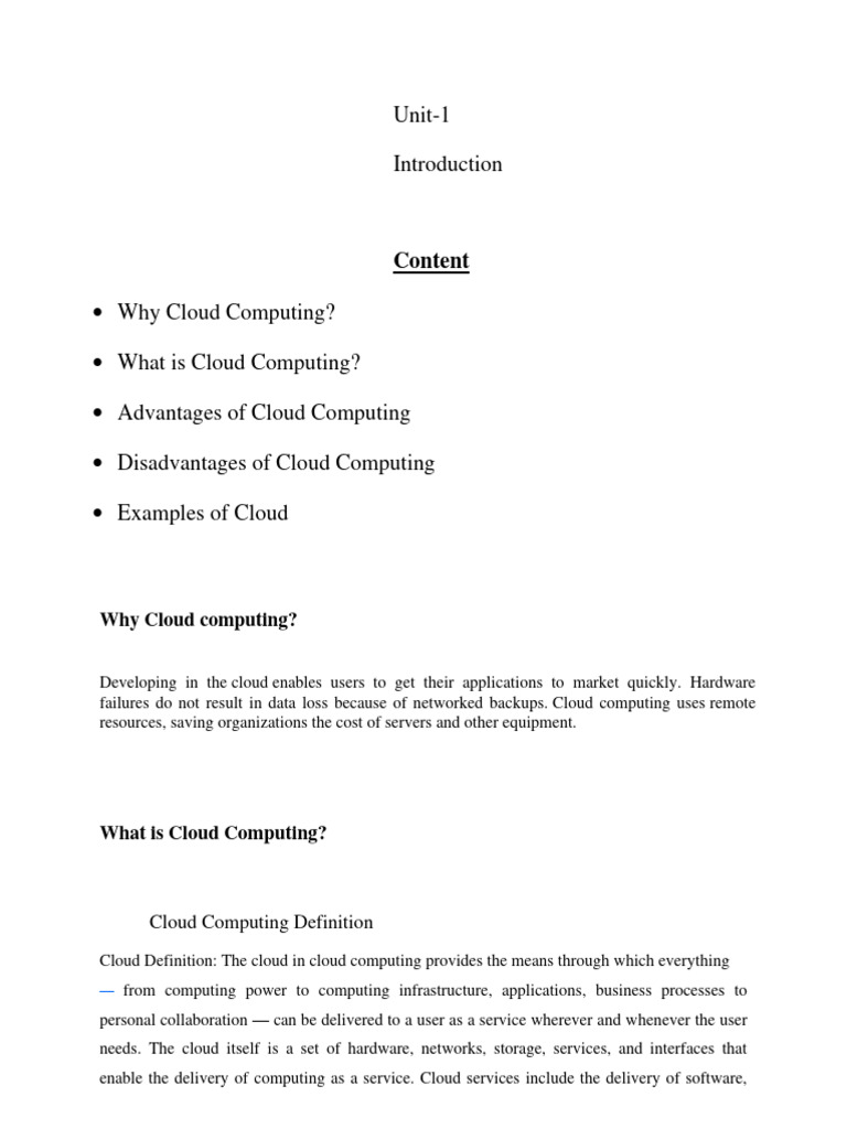 Unit 1 Cloud Computing Pdf Cloud Computing Software As A Service