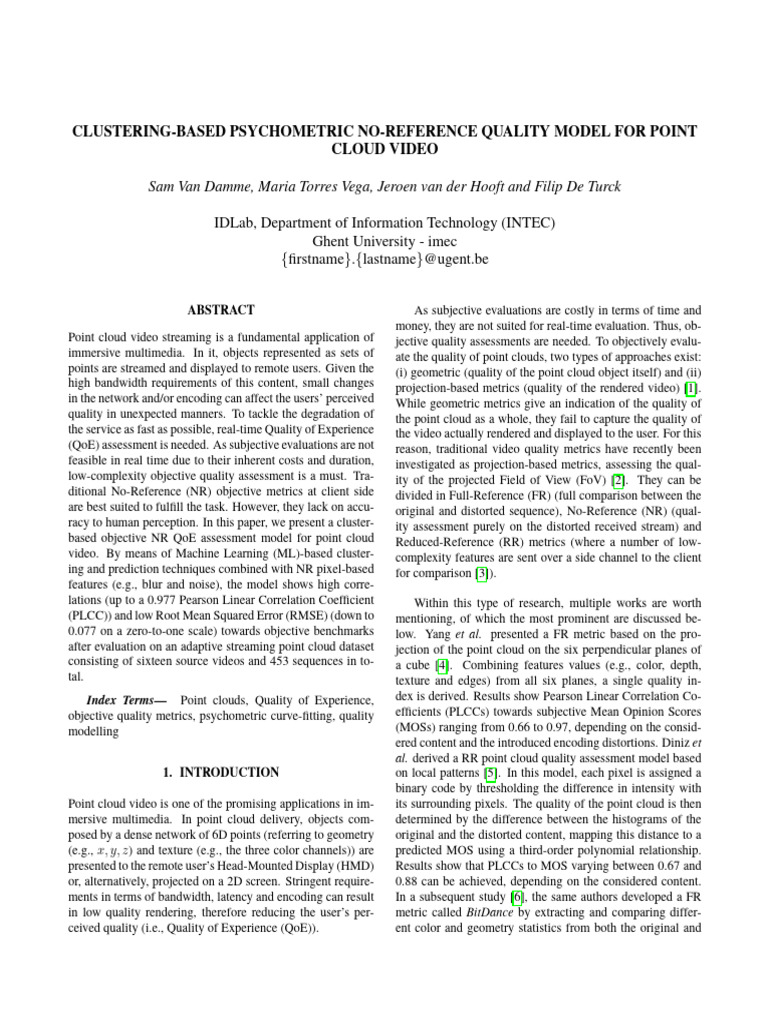 (User Experiences) Quality Model For Point Clouds | PDF | Cluster Analysis