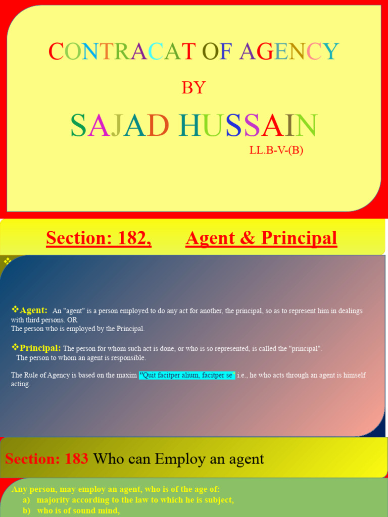 Agency by Sajad Hussain | PDF | Law Of Agency | Ratification