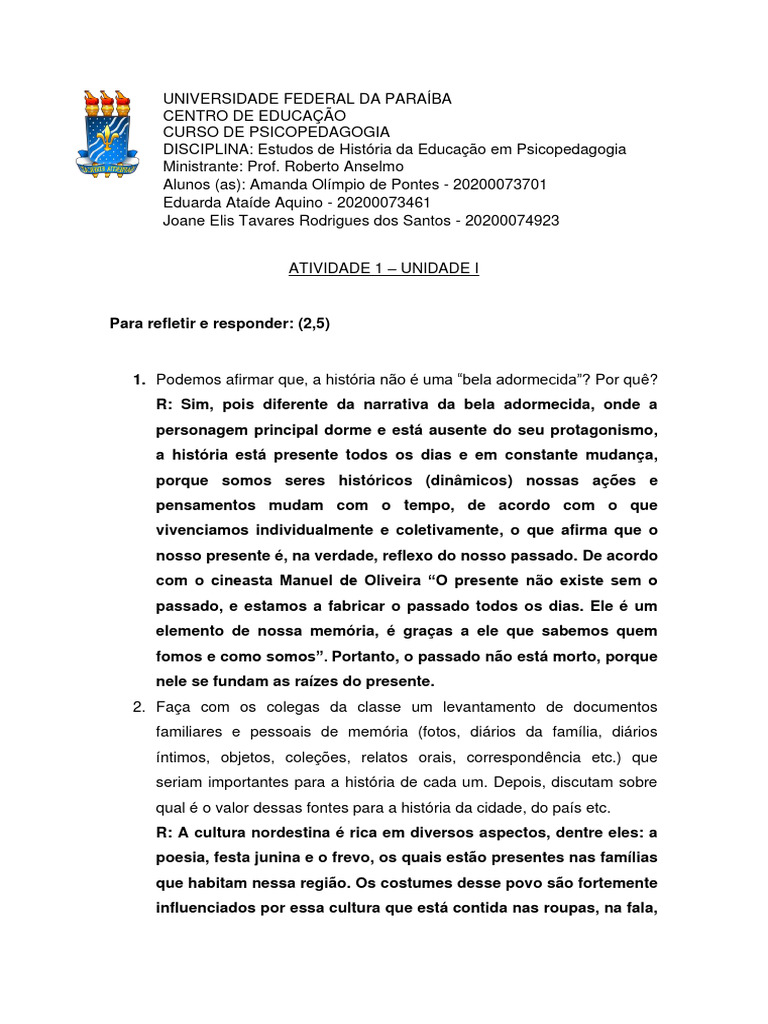 Atividade 1 - Estudos de Hist Ria Da Educa | PDF | Pedagogia