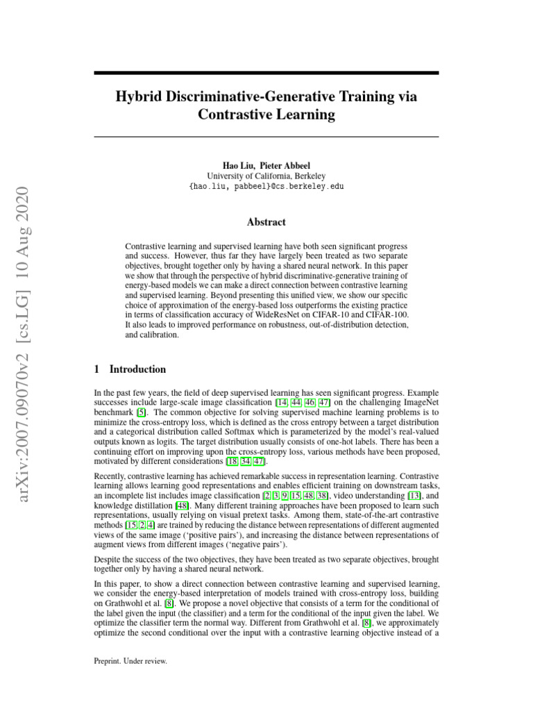Hybrid Discriminative-Generative Training Via COnstrrastive Leanring | PDF | Receiver Operating ...