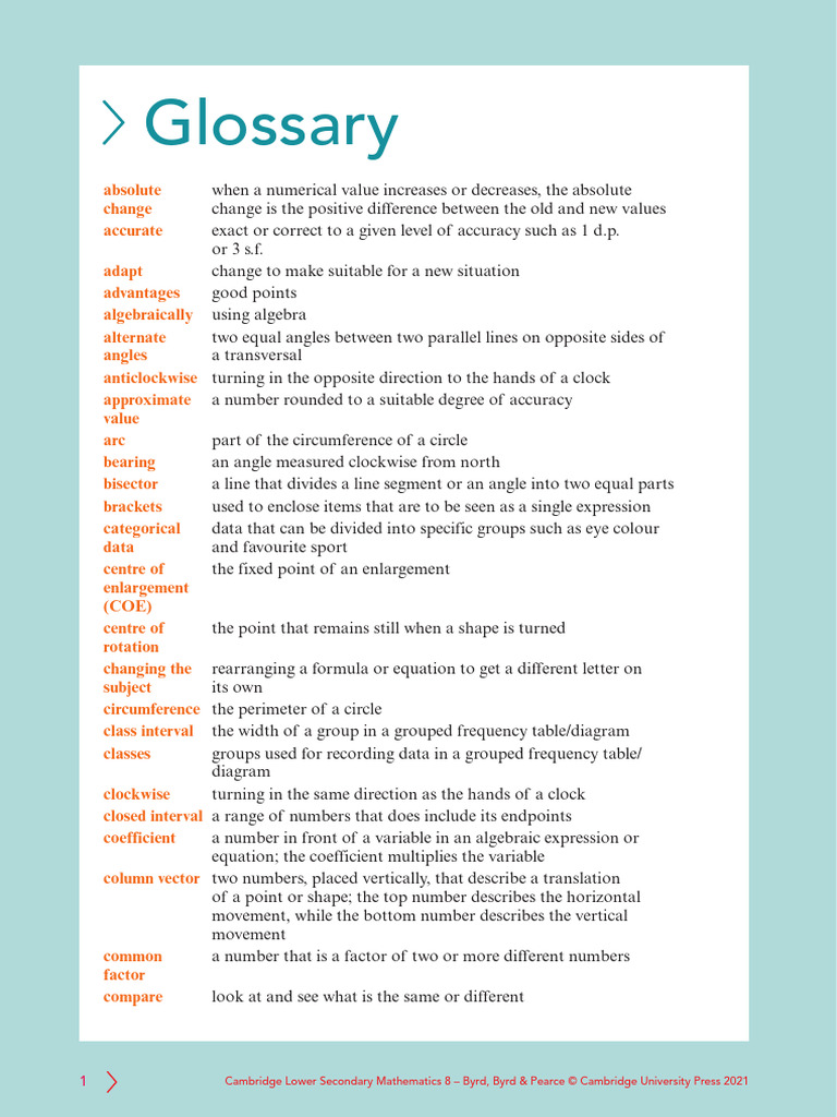 8th Grade Math Glossary | PDF | Numbers | Equations