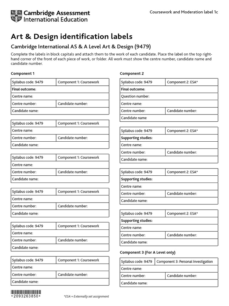 9479 Art and Design Work Labels | PDF