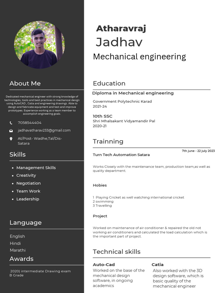 Professional CV Resume | Download Free PDF | Mechanical Engineering | Engineering