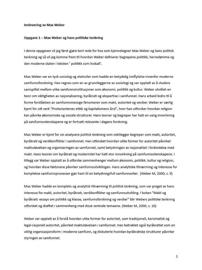 Innlevering Av Max Weber Revidert | PDF