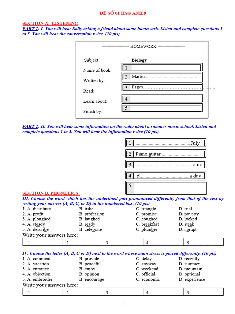 01. ĐẾ SỐ 01 HSG ANH 9 | PDF | Air Pollution | Camping