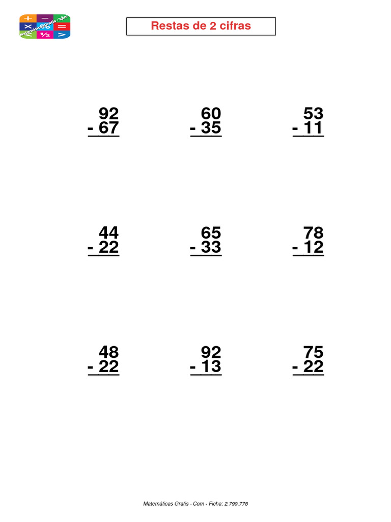 Restas de 2 Cifras | PDF