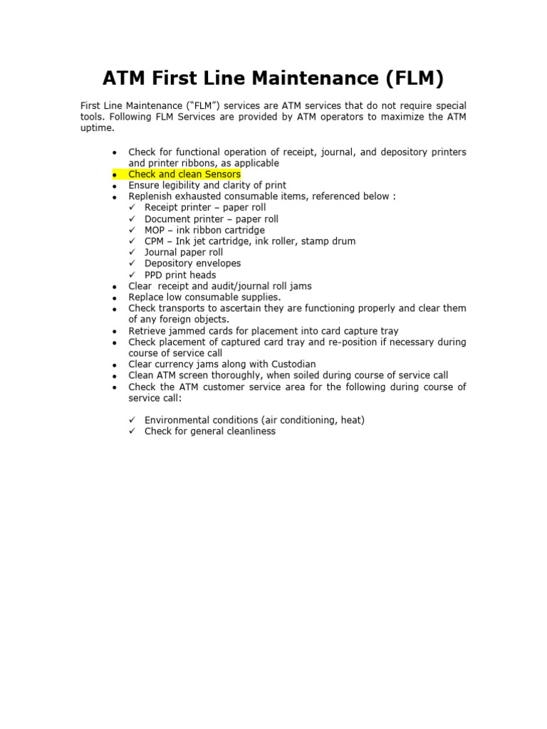 ATM First Line Maintenance | PDF