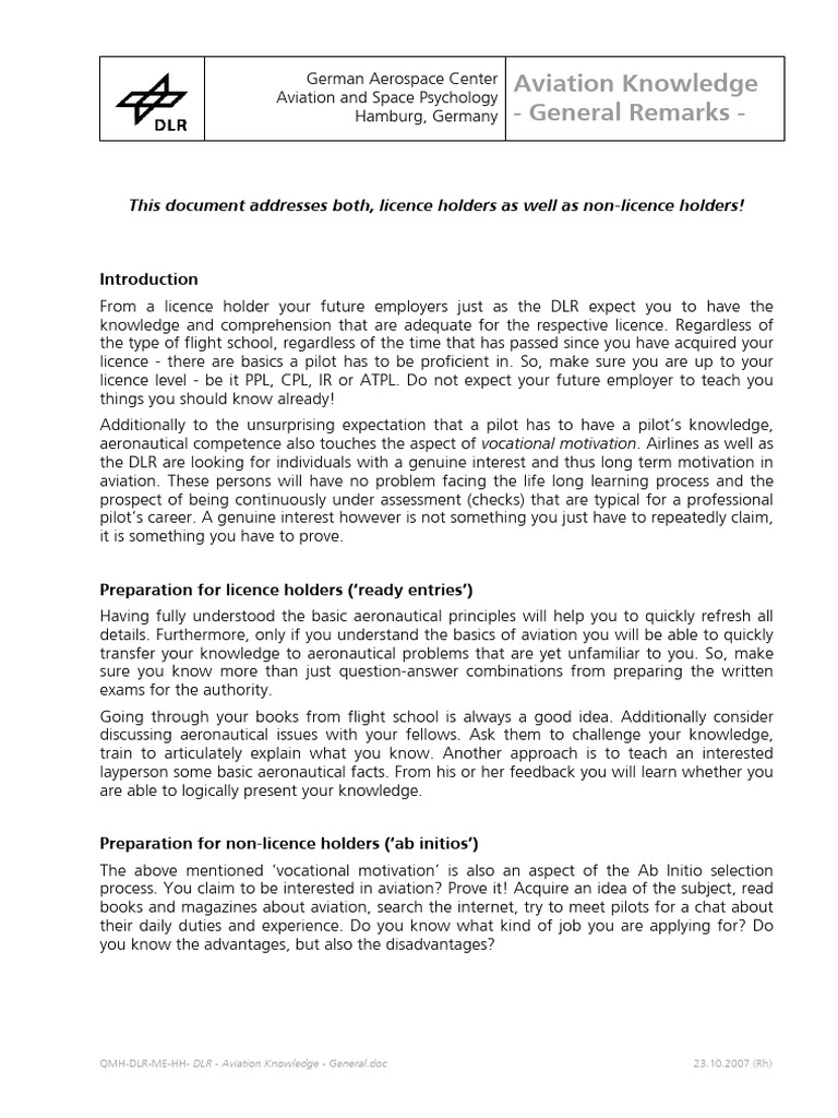 DLR - Aviation Knowledge - General | PDF | Knowledge | German Aerospace ...