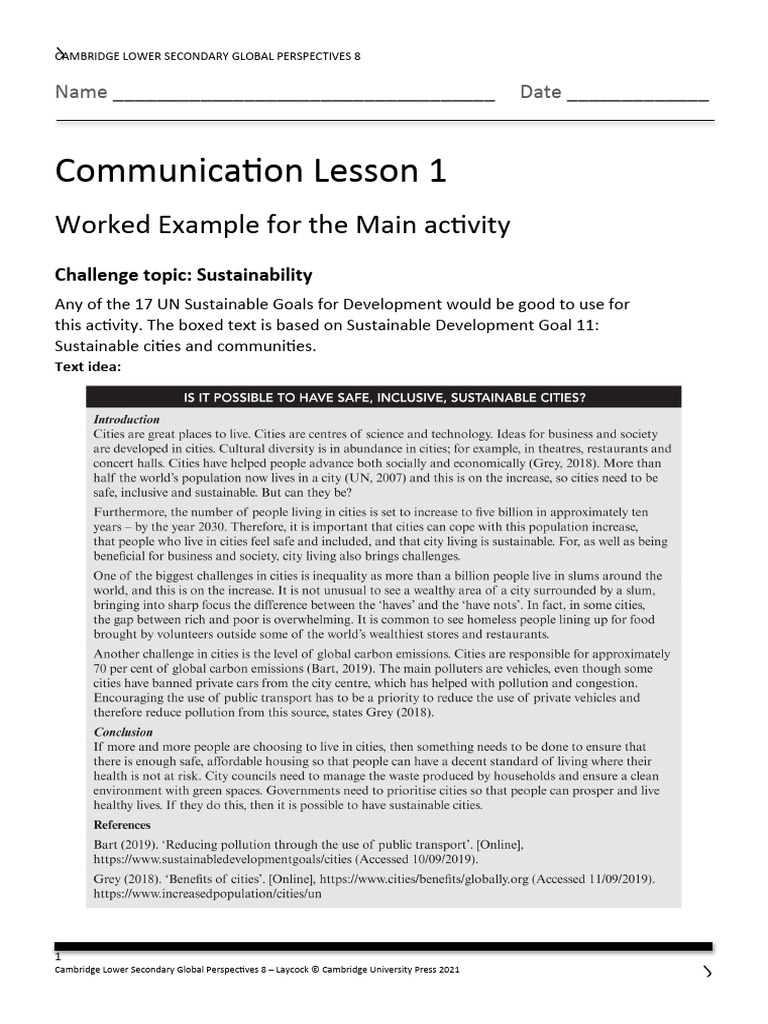 Communication Lesson 1 Worked Example For The Main Activity | PDF ...