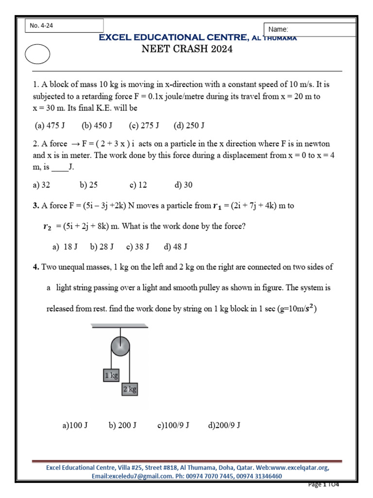 Physics Neet Crash-04 | PDF | Force | Physical Phenomena