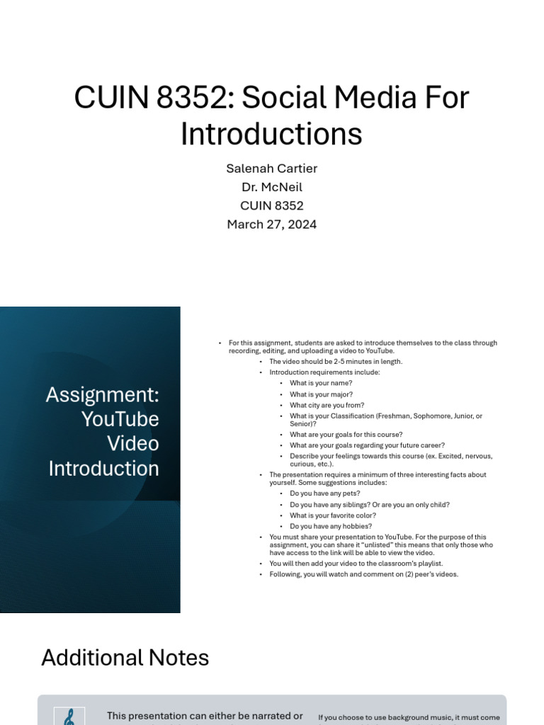 Cuin 8352 Social Media Presentation | PDF | You Tube | Mass Media