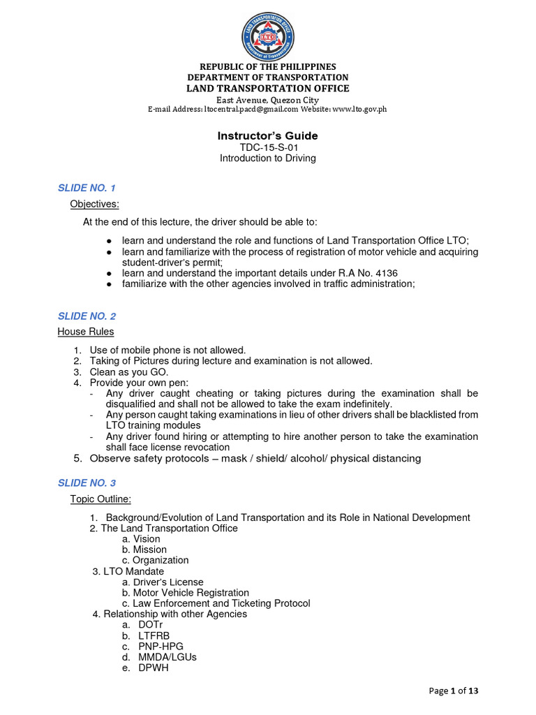 Overview of RA 4136 and LTO Functions | PDF | Vehicle Registration ...