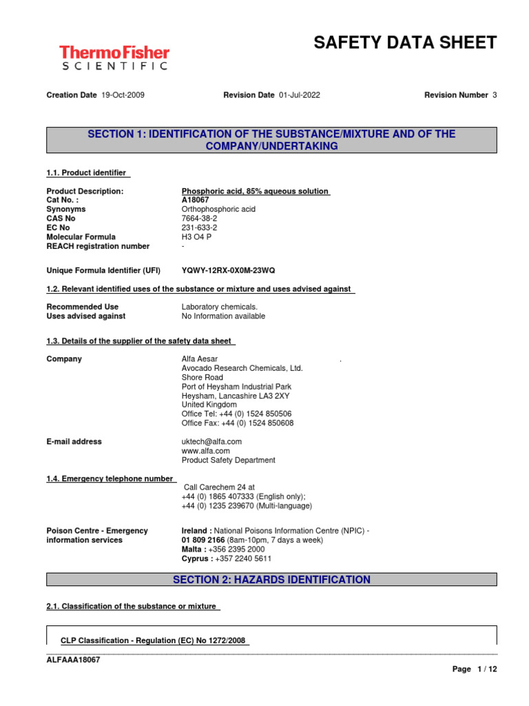 MSDS Asam Fosfat | Download Free PDF | Personal Protective Equipment | Phosphoric Acid