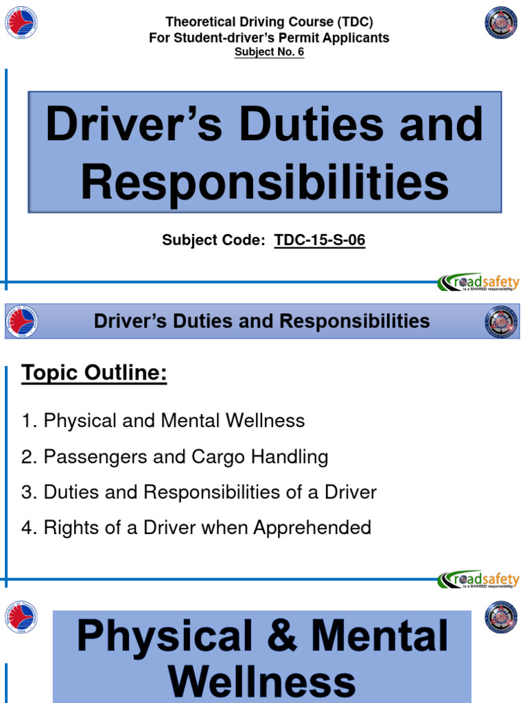 TDC-15-S-06 Driver's Duties and Responsibilities (Version 3 2021) | PDF ...