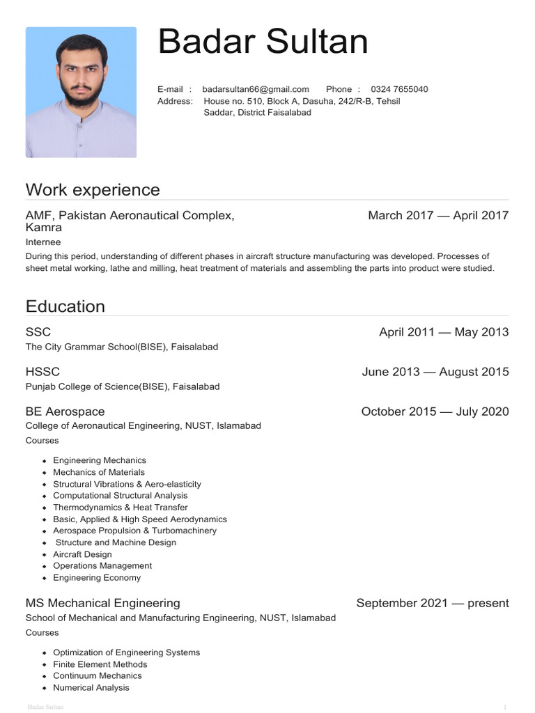 Badar CV - Badar Sultan | PDF | Engineering | Mechanical Engineering