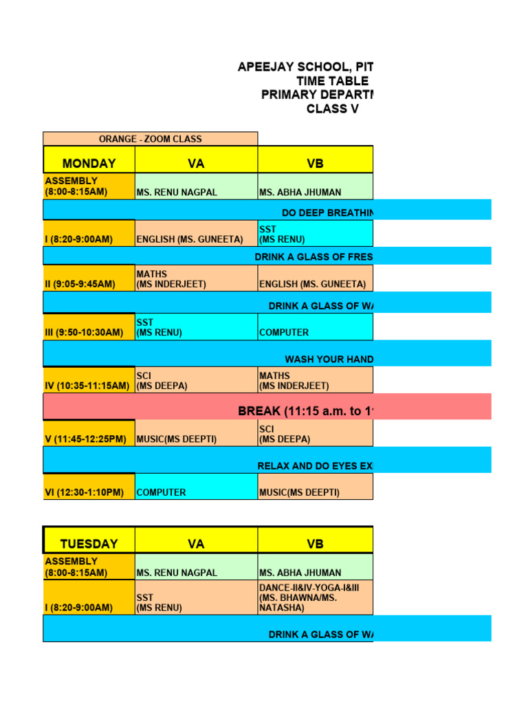 Time Table - Class 5 | PDF Time Table - Class 5 | PDF