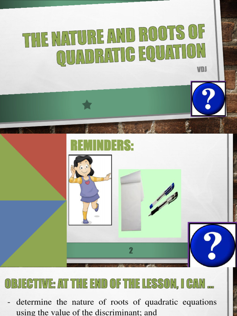 Lesson 2 The Nature and Roots of Quadratic Equation | PDF | Quadratic ...