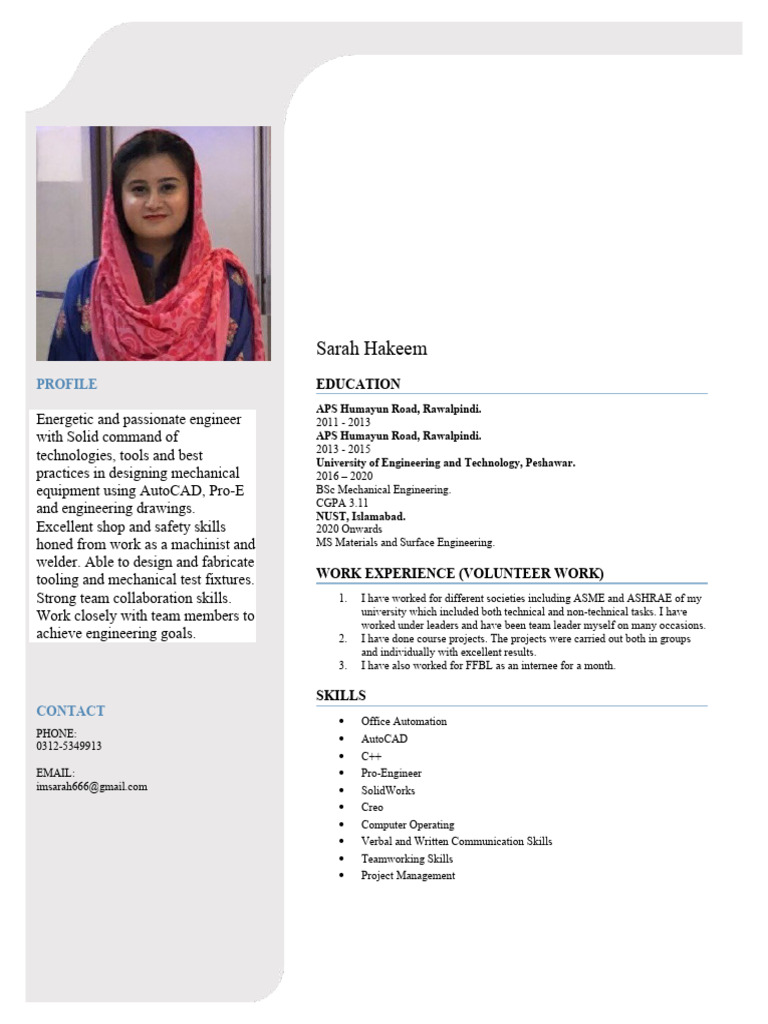 Cv1 - Sarah Hakeem | PDF