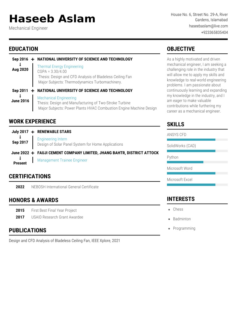 Haseeb Aslam CV - Haseeb Aslam | PDF | Mechanical Engineering | Engineering