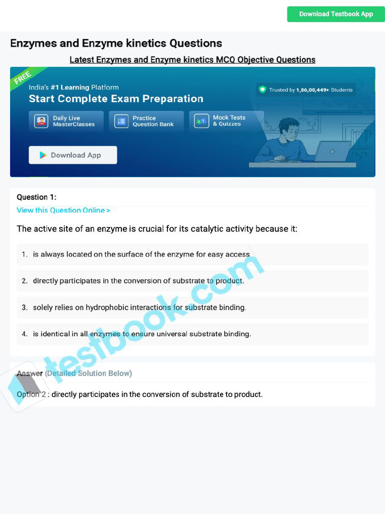 MCQ On Enzymes and Enzyme Kinetics 63a4517685167a4f7de4ee9d | PDF