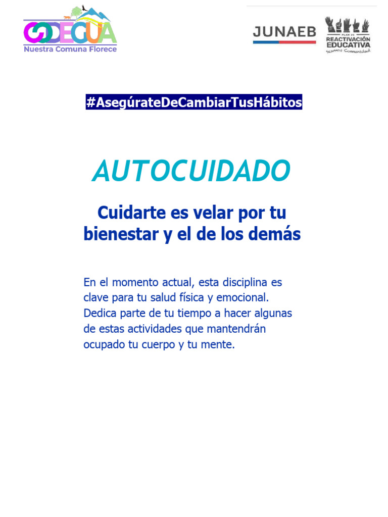 Guia Ejercicios de Autocuidado | PDF | Dormir | Alimentos Guia Ejercicios de Autocuidado | PDF | Dormir | Alimentos