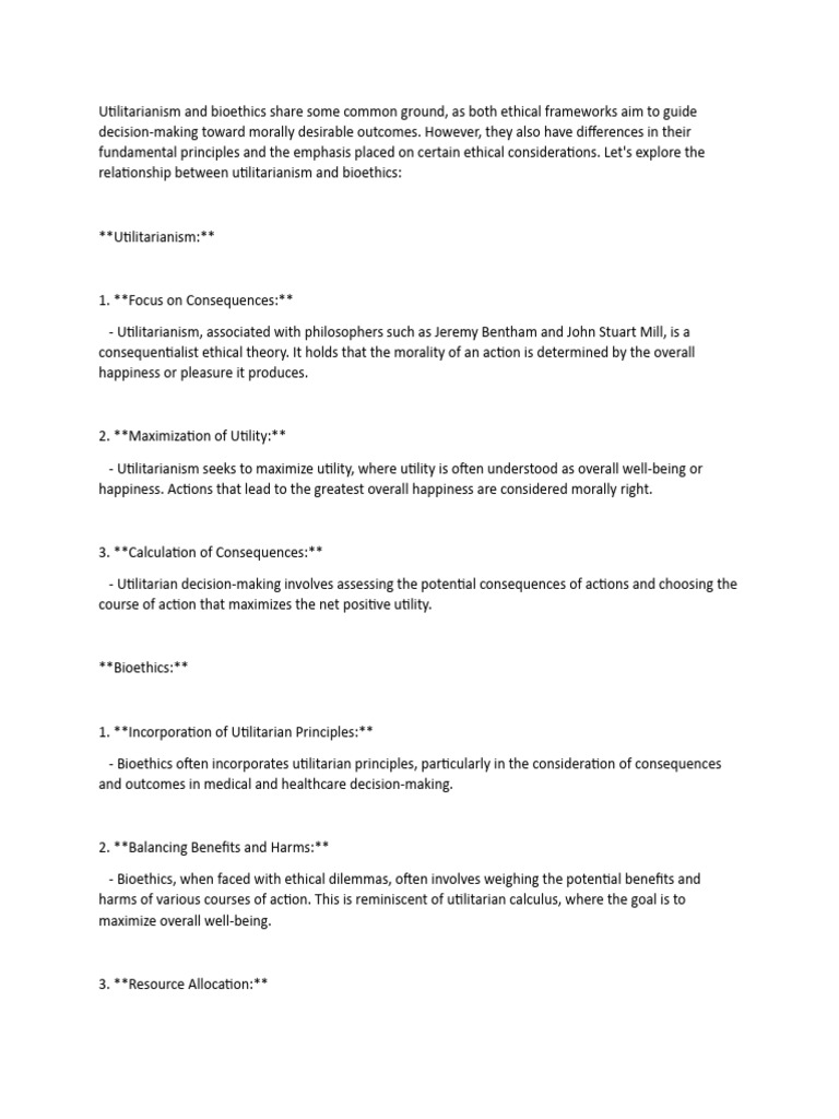 Utilitarianism and Bioethics Share Some Common Ground | PDF ...