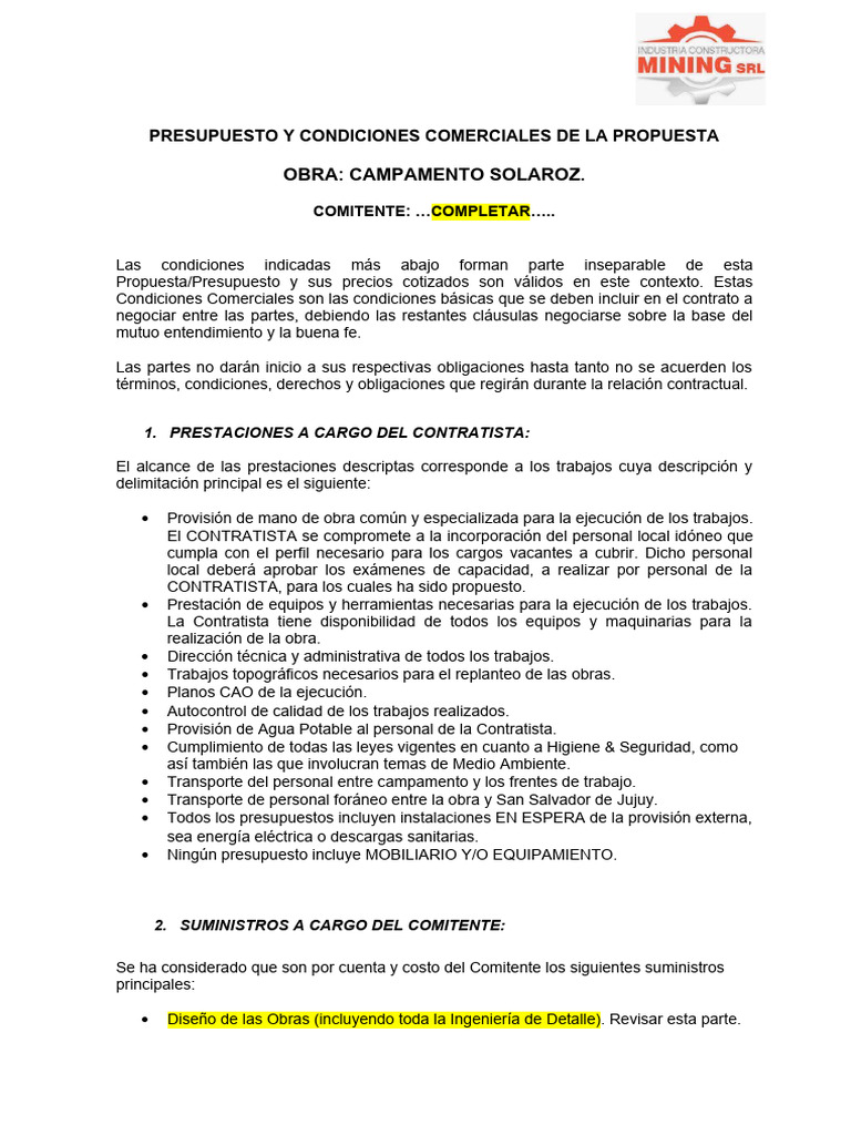 Presupuesto y Condiciones Comerciales Modulos | PDF | Presupuesto