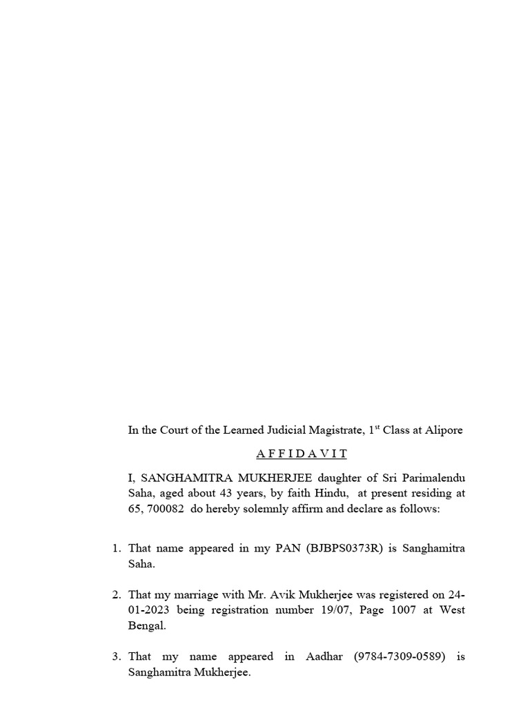 Affidavit for Name Change in PAN Card | PDF