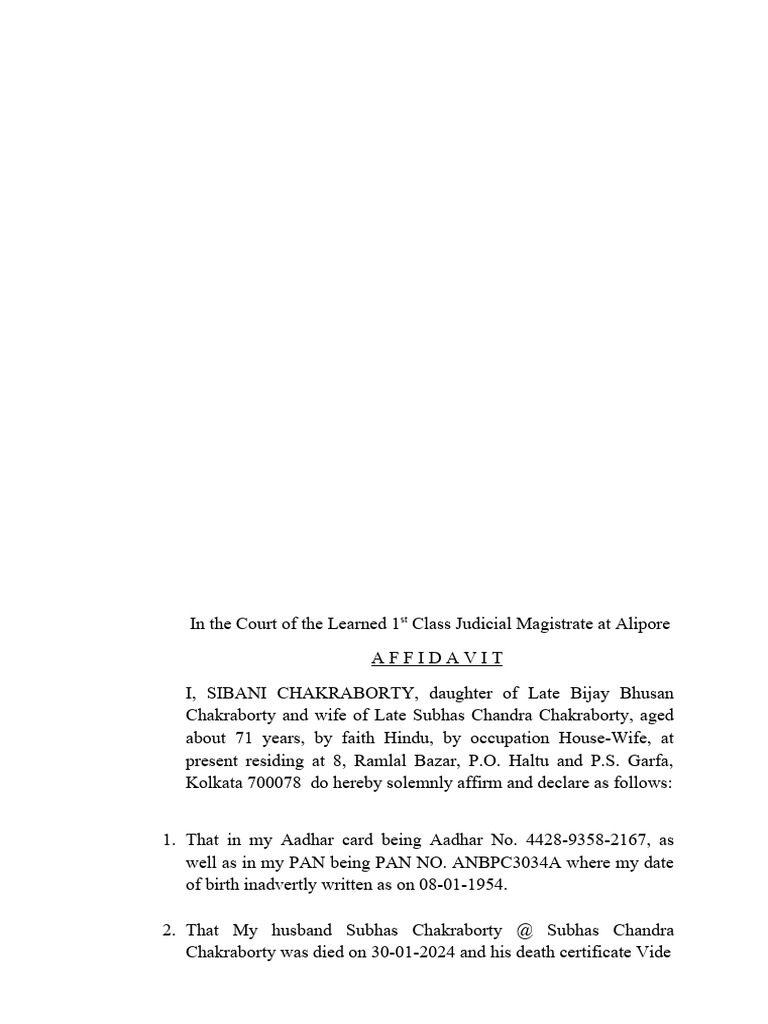 Affidavit 1 DoB Sibani Chakraborty | PDF